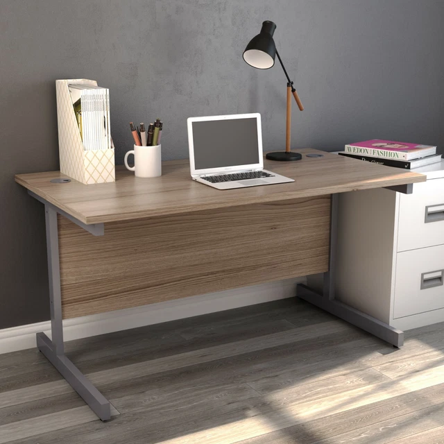 RZ RECTANGULAR OFFICE Desk, 80 cm Deep, Silver Legs, Grey Oak, 4 Widths ...