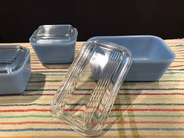 PERFECT VINTAGE SET 3 Pyrex Delphite Blue Refrigerator Containers ...