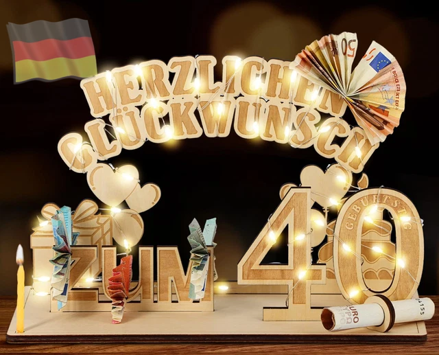 ORIGINAL 40. GEBURTSTAG Geldgeschenke Holz Mit LED Lichterkette ...