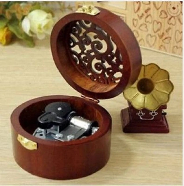 CIRCLE CARVING WOODEN Wind Up Music Box ♫ JURASSIC PARK ♫ $32.29 ...