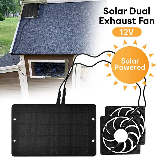 SOLAR POWERED FAN Dual Exhaust Fan Greenhouse Shed Extractor Cooling ...