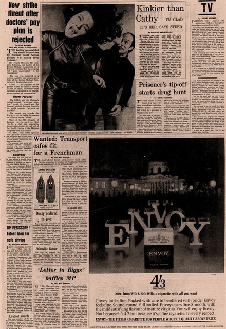 VERY RARE 1965 Newspaper Diana Rigg The Avengers Kinkier Than Cathy ...