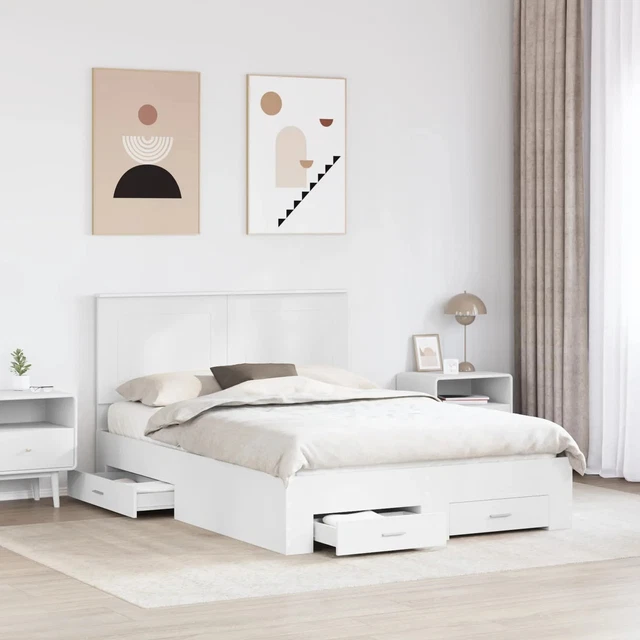 WALPLUS BED FRAME with Headboard 140x200cm White Engineered Wood £293. ...