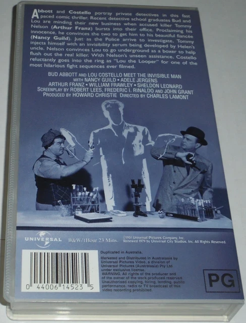 MEET THE INVISIBLE Man Vhs Tape Bud Abbott & Lou Costello 1951 $25.00 ...