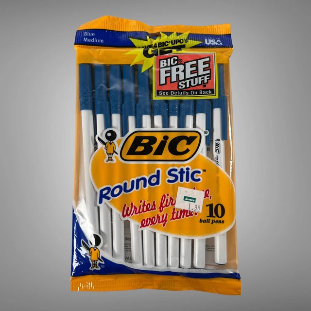 BOLÍGRAFOS BIC ROUND Stic 1997 vintage 10 azules medianos hechos en EE ...