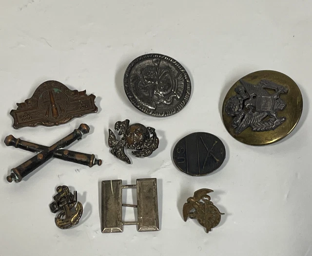 WW2 BADGES STERLING Backs Collar Pin Insignia Military US Army Lot x9 ...