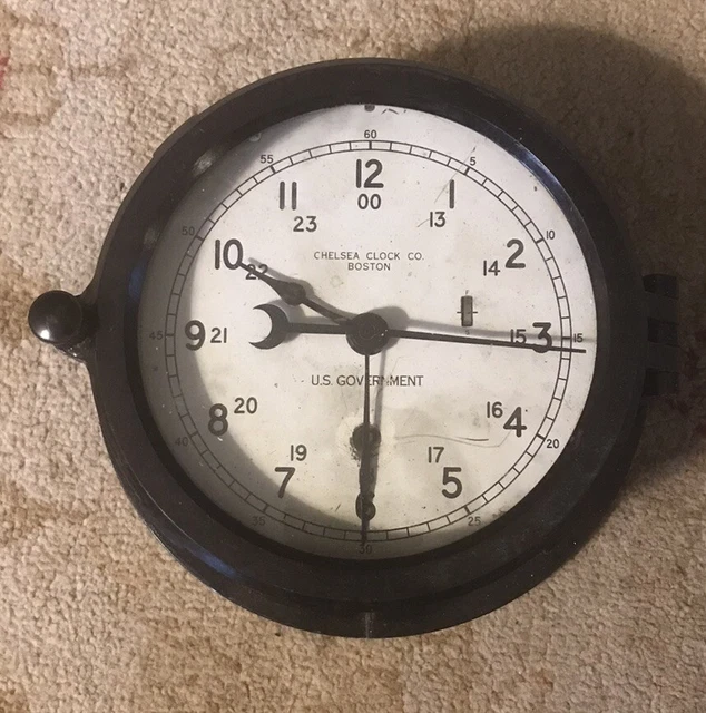 VINTAGE CHELSEA CLOCK Co U S Government 24 Hour Ship Clock Not Working ...