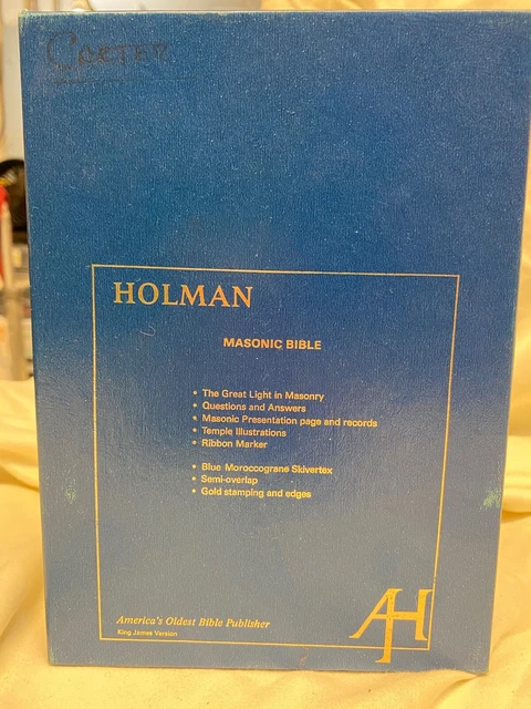 VINTAGE HOLMAN MASONIC Bible Temple 40M Blue KJV York Lodge #385 AFM ...