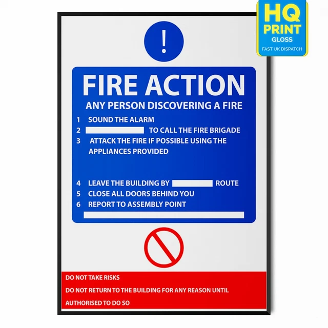 FIRE ACTION WORKPLACE Safety Notice Sign Health Emergency Poster A5 A4 ...