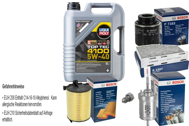 BOSCH INSPECTION SET 5L Liqui Moly Top Tec 4100 5W-40 pour VW Golf Plus ...