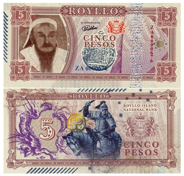 BILLET 5 PESOS Genghis Khan Private Issue Royllo Island Fantaisie ...
