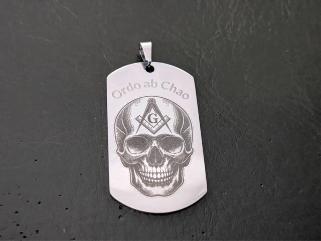 PENDENTIF PLAQUE MILITAIRE inox Tête de mort symbole maçonnique franc ...