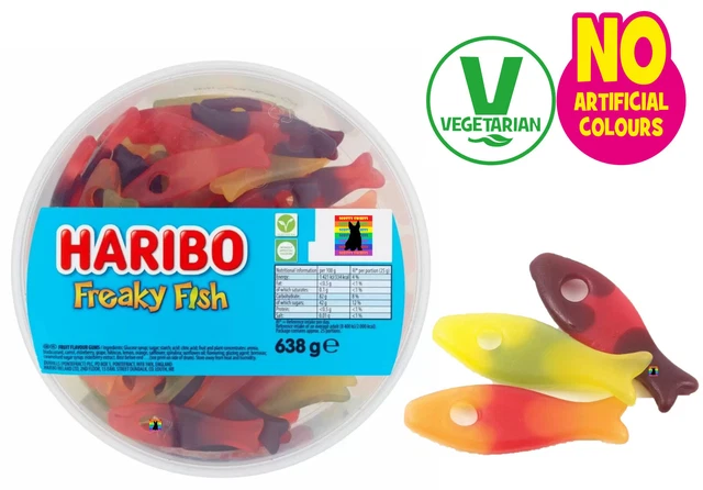 HARIBO FREAKY FISH Gummy Sweets VEGETARIAN Jelly Candy FULL TUB Kids ...