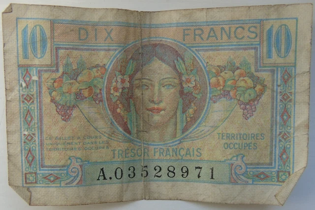 10 FRANCS BANKNOTE (1947) Tresor Francais. Military Bank note £9.99 ...