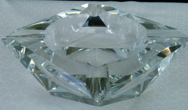 GROSSER SCHWERER ASCHENBECHER in Diamant-Optik, Glas Facetten, 60er ...