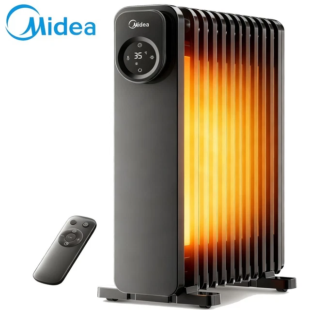 MIDEA OIL FILLED Radiator 11 Fins 2300W Electric Heater w/ Remote 24h ...