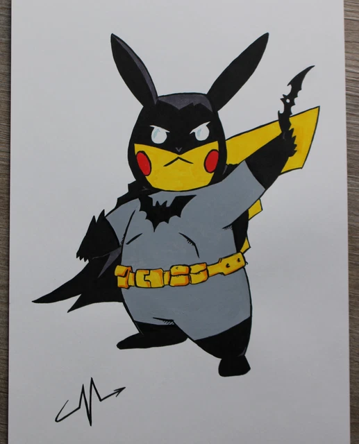 PIKACHU / BATMAN - dessin original A4 - original art 8,3"x11,7" by ...