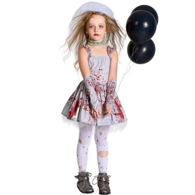 HALLOWEEN SCARY BLOODY Zombie Bride Costume for Girls Child Tween Teens ...