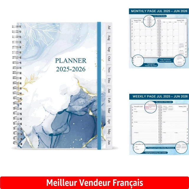 PLANIFICATEUR A5 2025-2026 avec 12 Onglets et Reliure Spirale ...