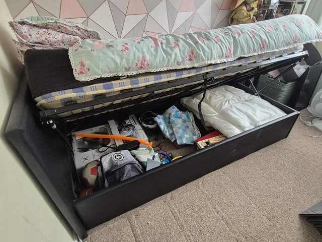 #2 SINGLE OTTOMAN Side Lift Bed VGC Black Leather. Mattress available £ ...