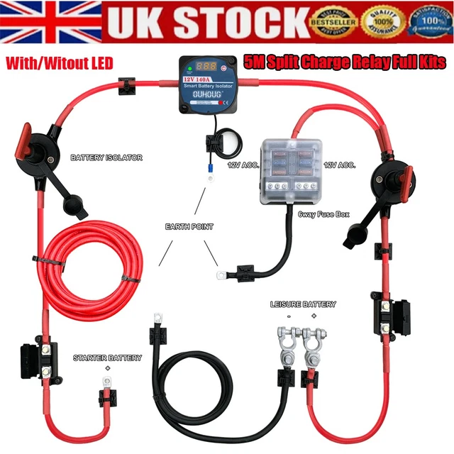 5 METER SPLIT Charge Relay FULL Pack - with Fuse box -12V Voltage ...