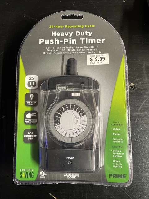 PRIME TNO2411, HEAVY Duty 24-Hour Timer w 2 Grounded Outlets $9.99 ...