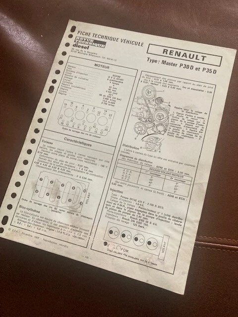 FICHE TECHNIQUE RTD Moteur RENAULT MASTER P30D et P35D EUR 9,00 ...