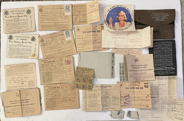 1940'S WORLD WAR II Ration Books Stamps BOOK HOLDER Application For ...