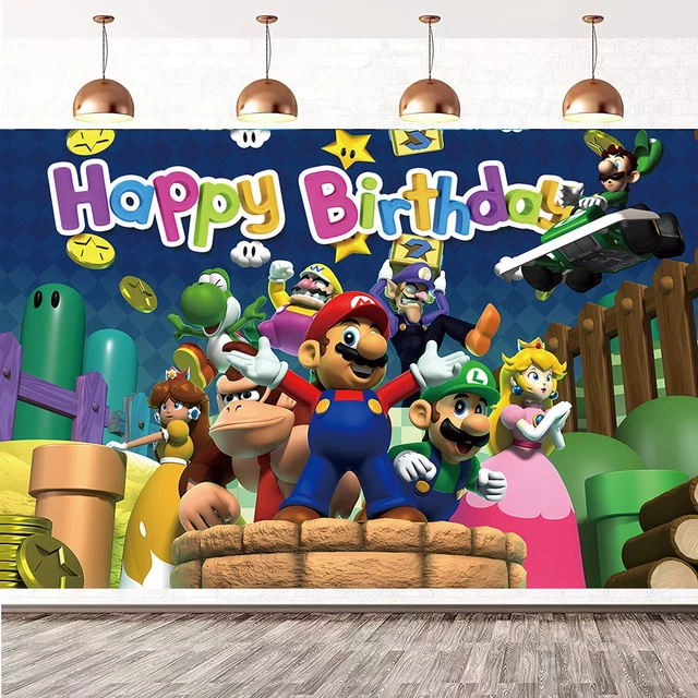 KIDS MARIO BACKDROP Happy Birthday Background Party Baby Shower Photo ...