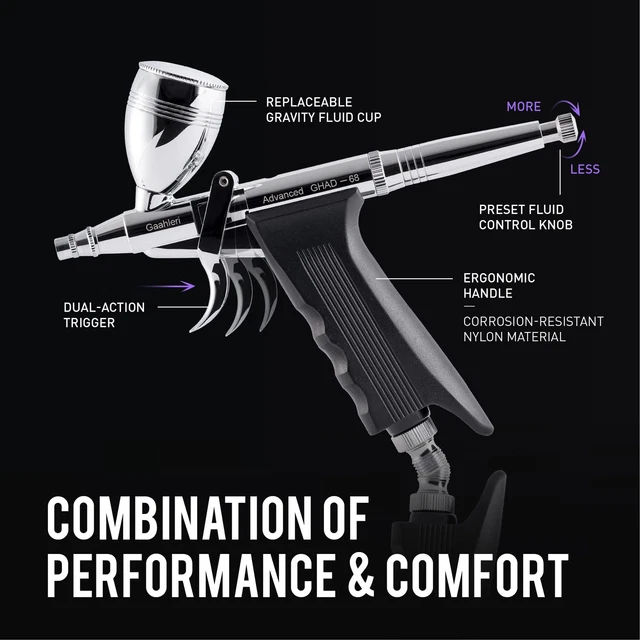 GAAHLERI AIRBRUSH KIT, Gun Dual Action Gravity Feed Set, 0.38 Silver £ ...