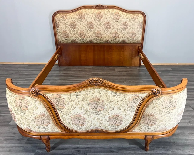 VINTAGE FRENCH LOUIS XV King Size Bed Frame Upholstered Headboard Lot ...