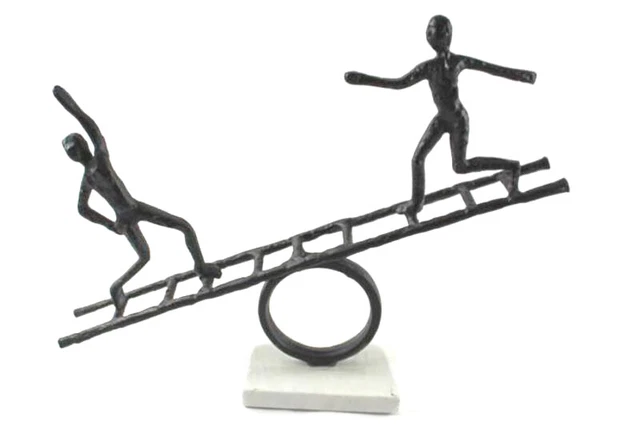 HEAVY SOLID WROUGHT Iron Sculpture Two People Balancing On A Ladder ...