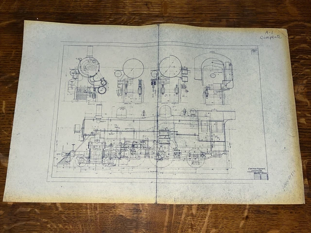 ORIGINAL VINTAGE RAILROAD Locomotive Train Blueprint Diagram Drawing 17 ...