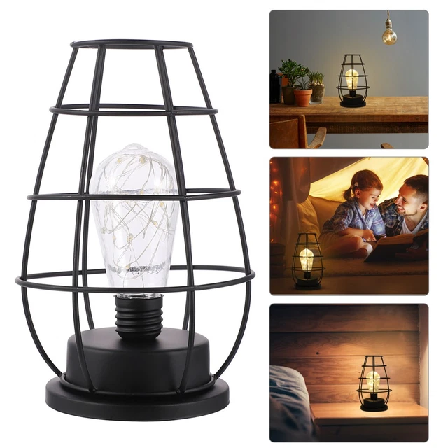 IRON NIGHT LIGHT Vintage Table Lamp Retro Industrial Basket Cage Style ...