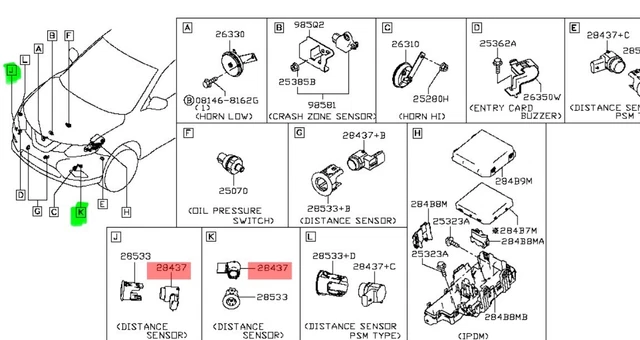 GENUINE INFINITI & Nissan Front Parking Distance Sensor Assy 2 Pin ...