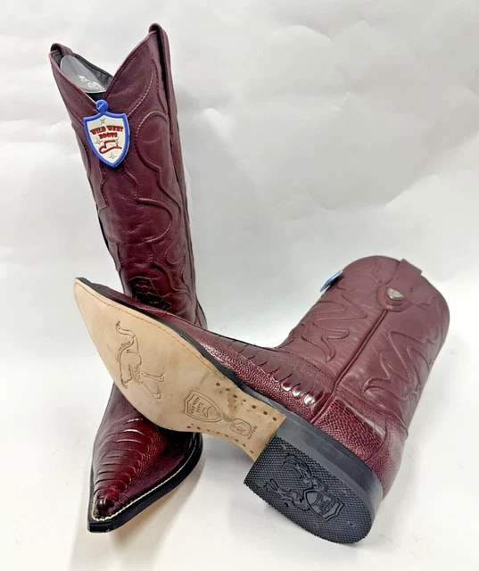 MEN'S GENUINE OSTRICH Leg skin cowboy boots exotic 3X Burgundy ...