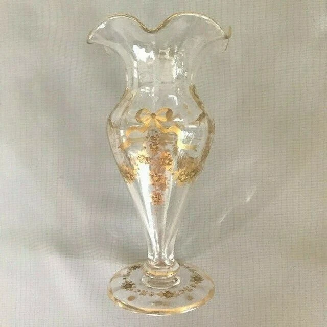 Antique Moser Bohemian Gilded Enameled Optic Art Glass Floral And Ribbon Vase £23423 Picclick Uk