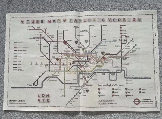 TAYLOR SWIFT LDN Tube Map Evening Standard Collector Poster Newspaper x ...