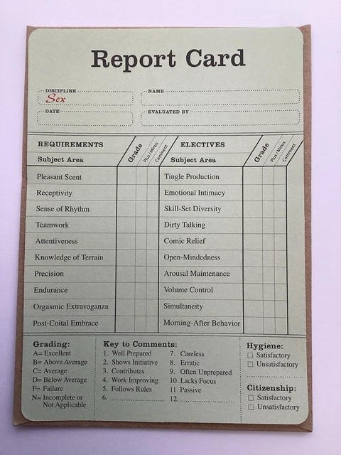 VALENTINES DAY CARD SEXUAL REPORT CARD AND CERTIFICATE (7”x5”) VAL1 $4. ...