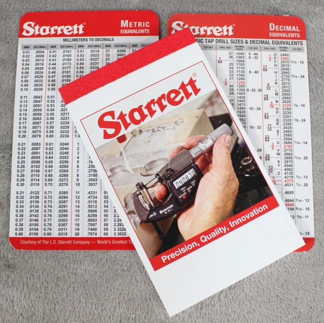 STARRETT TAP DRILL Size Chart Decimal Equivalent Metric Equivalent ...