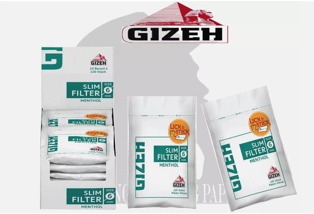 GIZEH MENTHOL SLIM Filter 6 mm im Beutel 10 Beutel mit 120 Filtern EUR ...