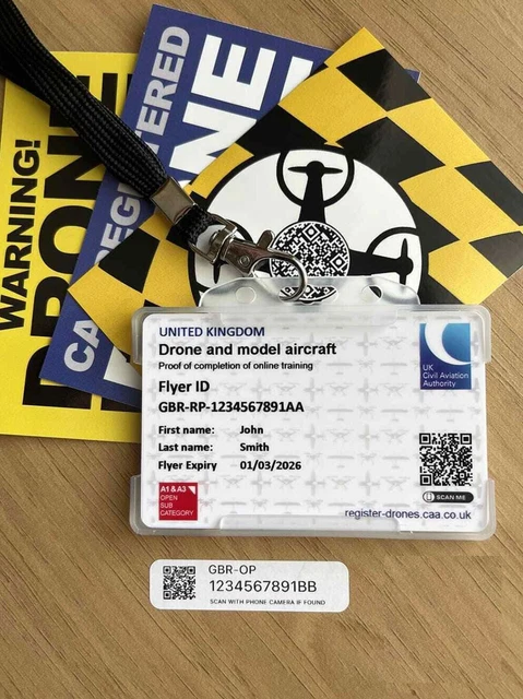 DRONE ID CARD + 5 x Operator ID Stickers + Lanyard & Holder + Flyer ID ...