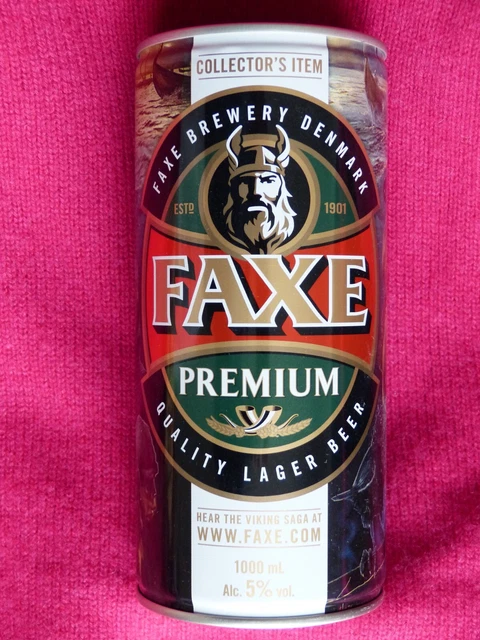 FAXE LAGER BEER Can Denmark Danish Collector's Item Empty Viking 1000Ml ...