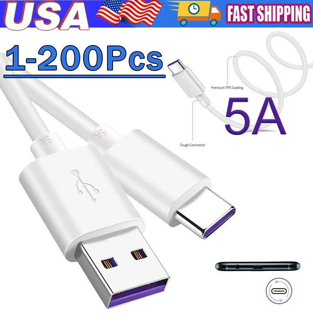 USB TYPE C Data Cable 5A Fast Charging USB-A to USB-C Charger lot Cord ...
