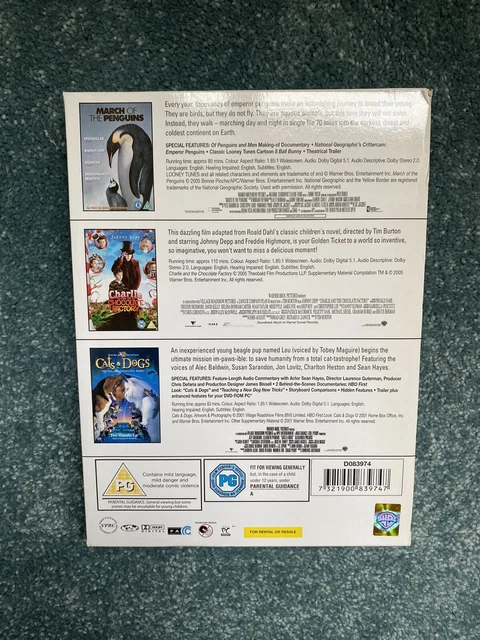 MARCH OF PENGUINS Charlie & Chocolate Factory & Cats & Fogs Family DVD ...