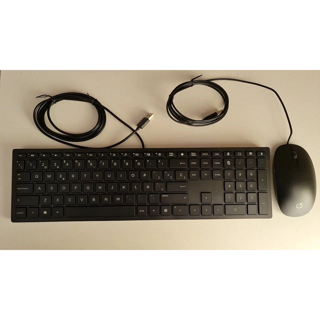 HP BLACK WIRED Keyboard and Mouse Set Spanish Localised QWERTY Layout ...
