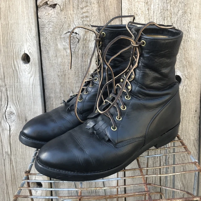 VINTAGE JUSTIN LACE-UP Western Kiltie Packer Cowboy Riding Boots 9 1/2 ...