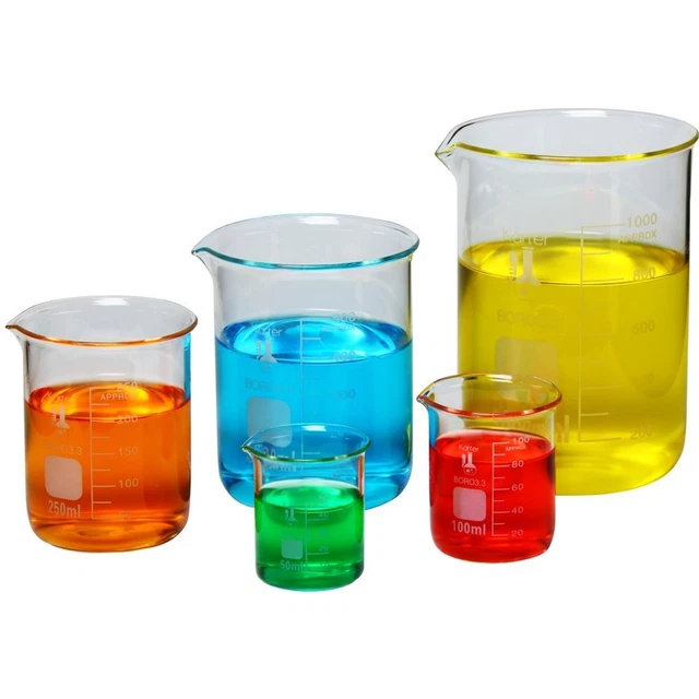 5 PACK GLASS Lab Pyrex Beaker Set Measuring Cup 50/100/250/500/1000 ML ...