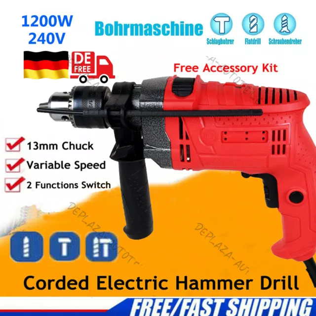 SCHLAGBOHRER 1200W SCHLAGBOHRMASCHINE Bohrmaschine Bohrer Satz Zubehör ...