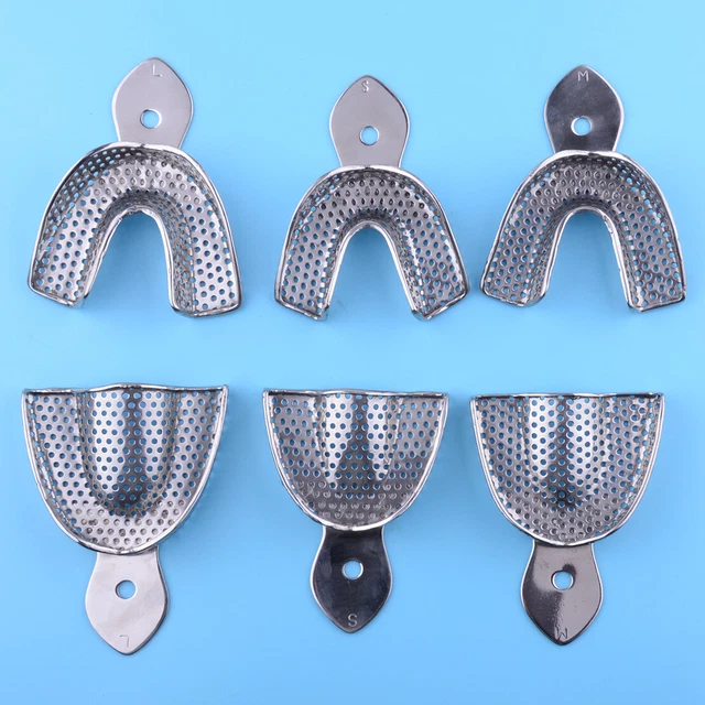 6PC UPPER LOWER Stainless Steel Dental Autoclavable Metal Impression ...